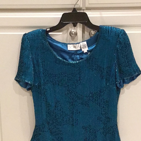 Scala | Tops | Scala Vintage Teal Silk Beaded Top | Poshmark
